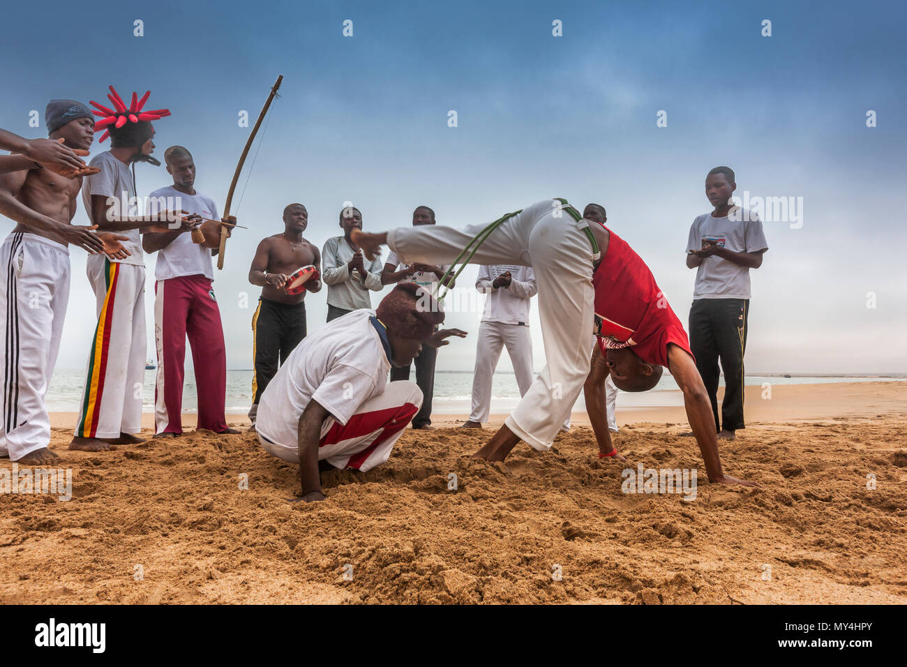 NAMIBE/ANGOLA - 28 AUG 2013 - African sportsmen practicing the famous ...