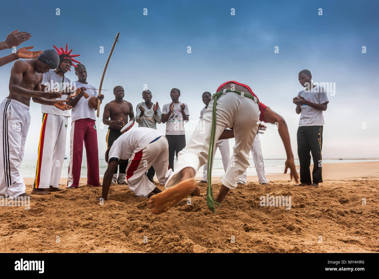 NAMIBE/ANGOLA - 28 AUG 2013 - African sportsmen practicing the famous ...