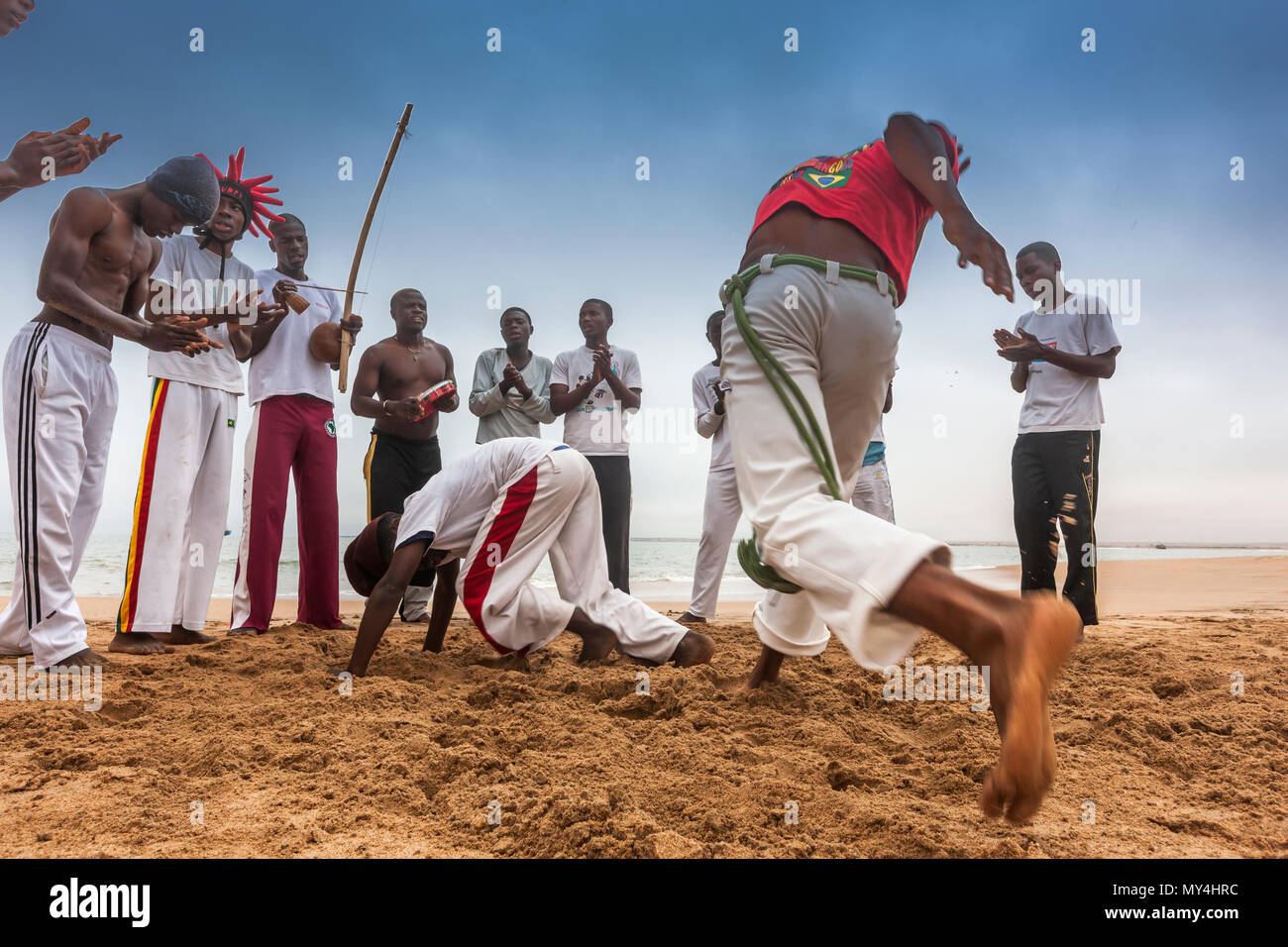 NAMIBE/ANGOLA - 28 AUG 2013 - African sportsmen practicing the famous ...
