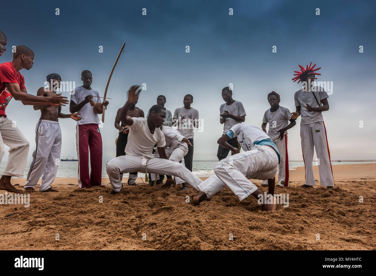 NAMIBE/ANGOLA - 28 AUG 2013 - African sportsmen practicing the famous ...