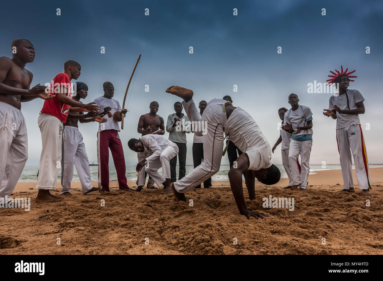 NAMIBE/ANGOLA - 28 AUG 2013 - African sportsmen practicing the famous ...