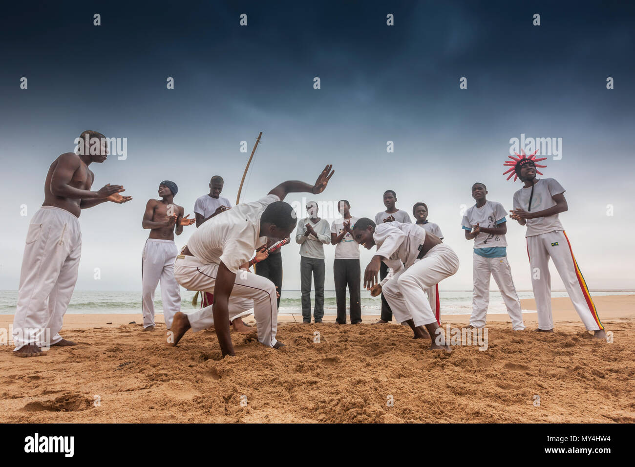 NAMIBE/ANGOLA - 28 AUG 2013 - African sportsmen practicing the famous ...