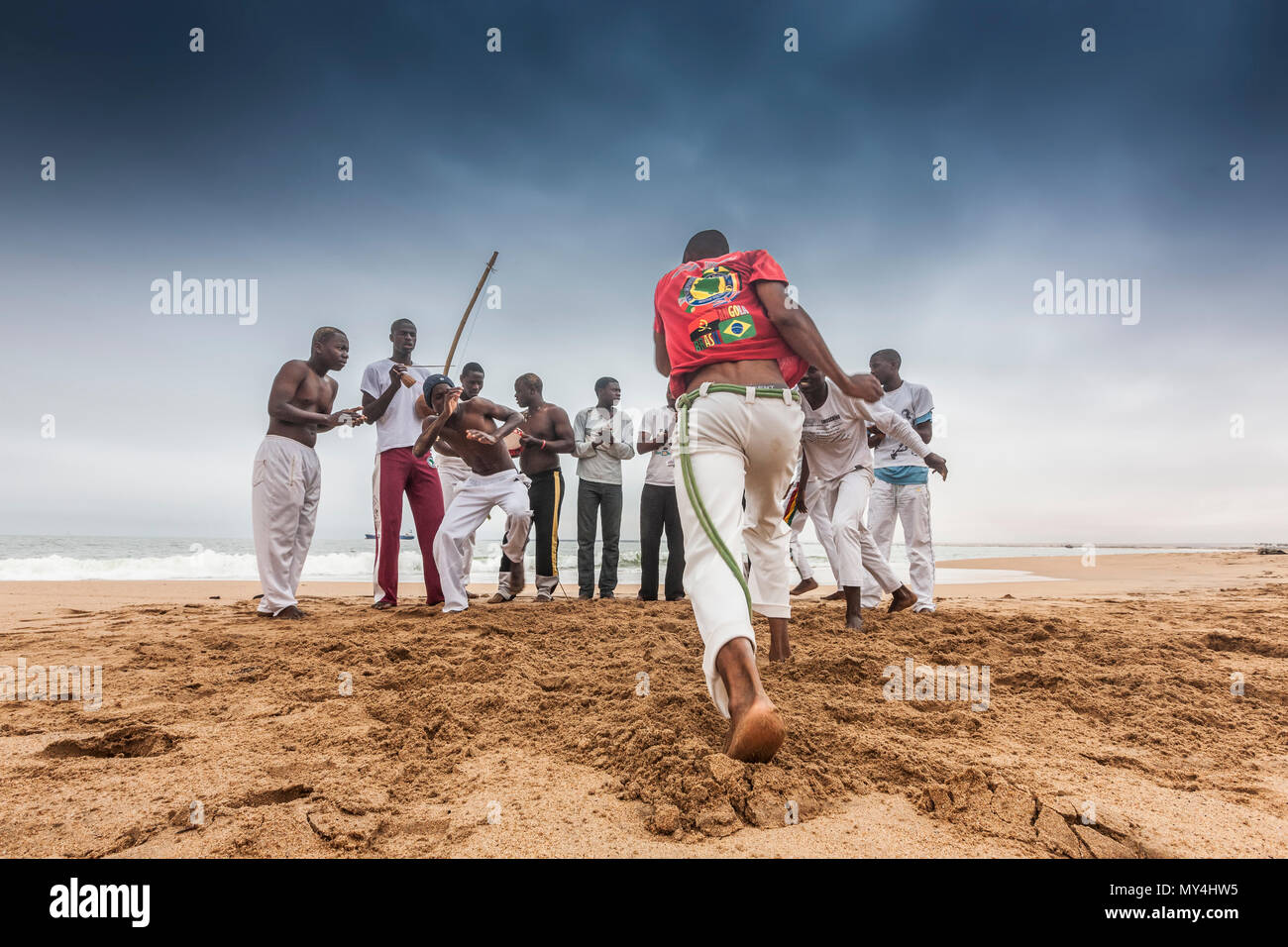 NAMIBE/ANGOLA - 28 AUG 2013 - African sportsmen practicing the famous ...