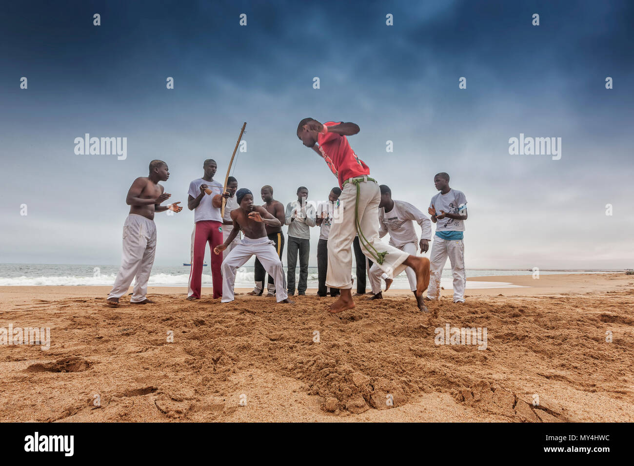 NAMIBE/ANGOLA - 28 AUG 2013 - African sportsmen practicing the famous ...