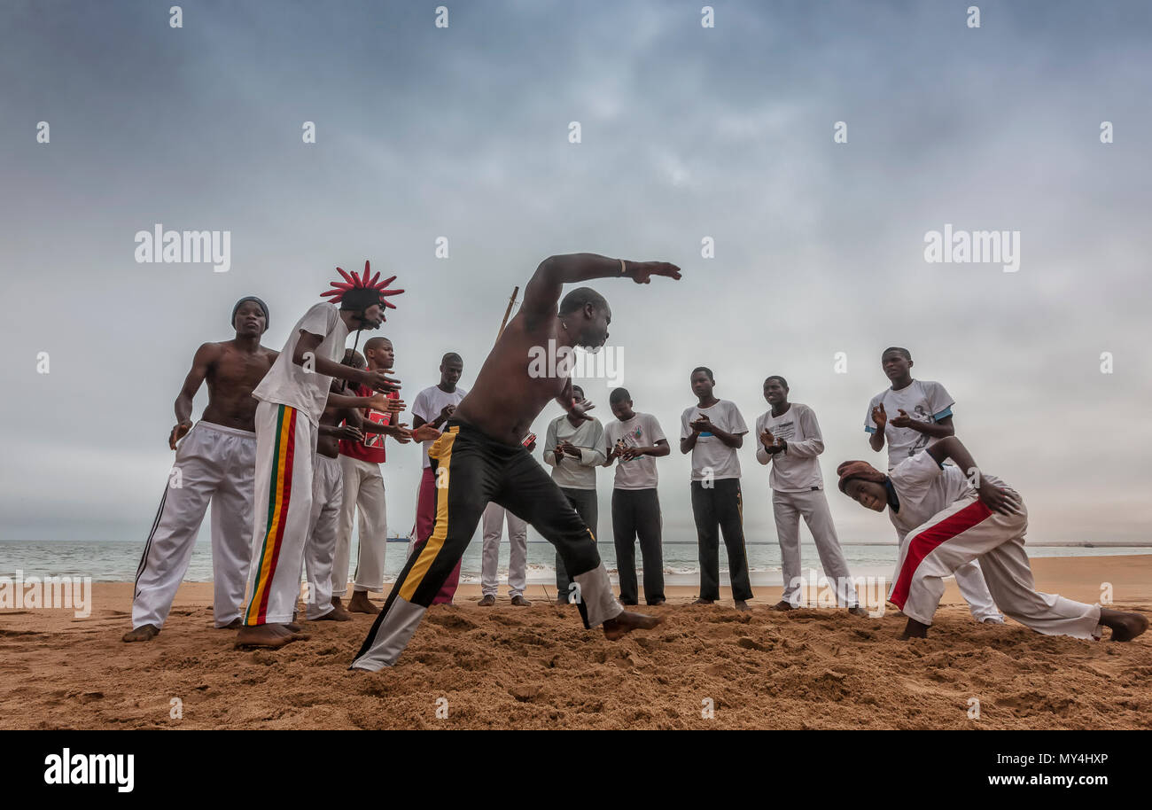 NAMIBE/ANGOLA - 28 AUG 2013 - African sportsmen practicing the famous ...