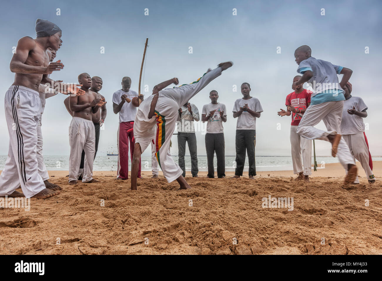 NAMIBE/ANGOLA - 28 AUG 2013 - African sportsmen practicing the famous ...