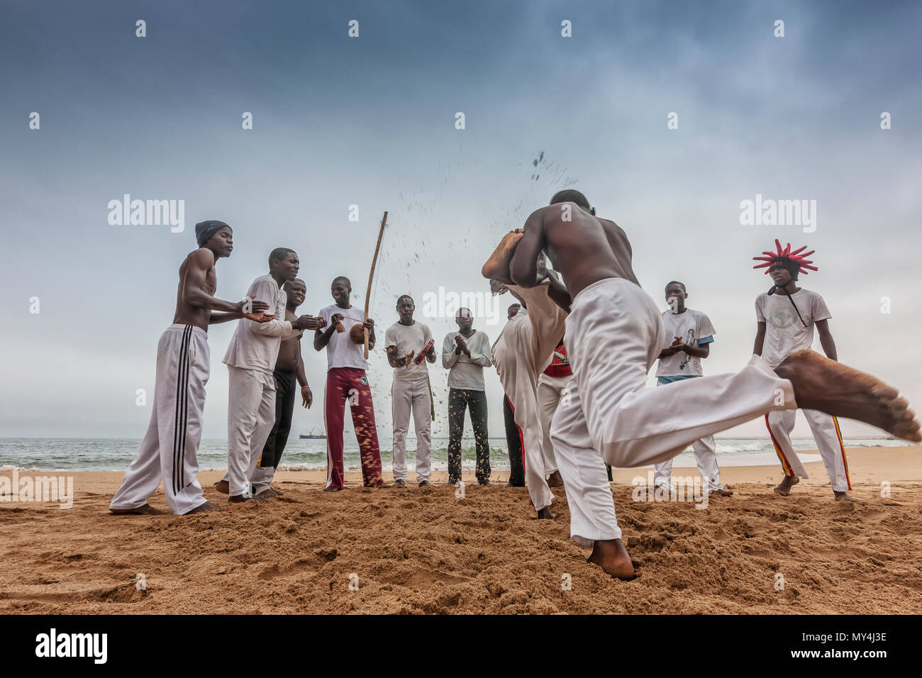 NAMIBE/ANGOLA - 28 AUG 2013 - African sportsmen practicing the famous ...