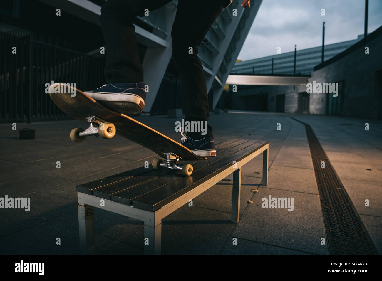 Man balancing on bench hi-res stock photography and images - Alamy