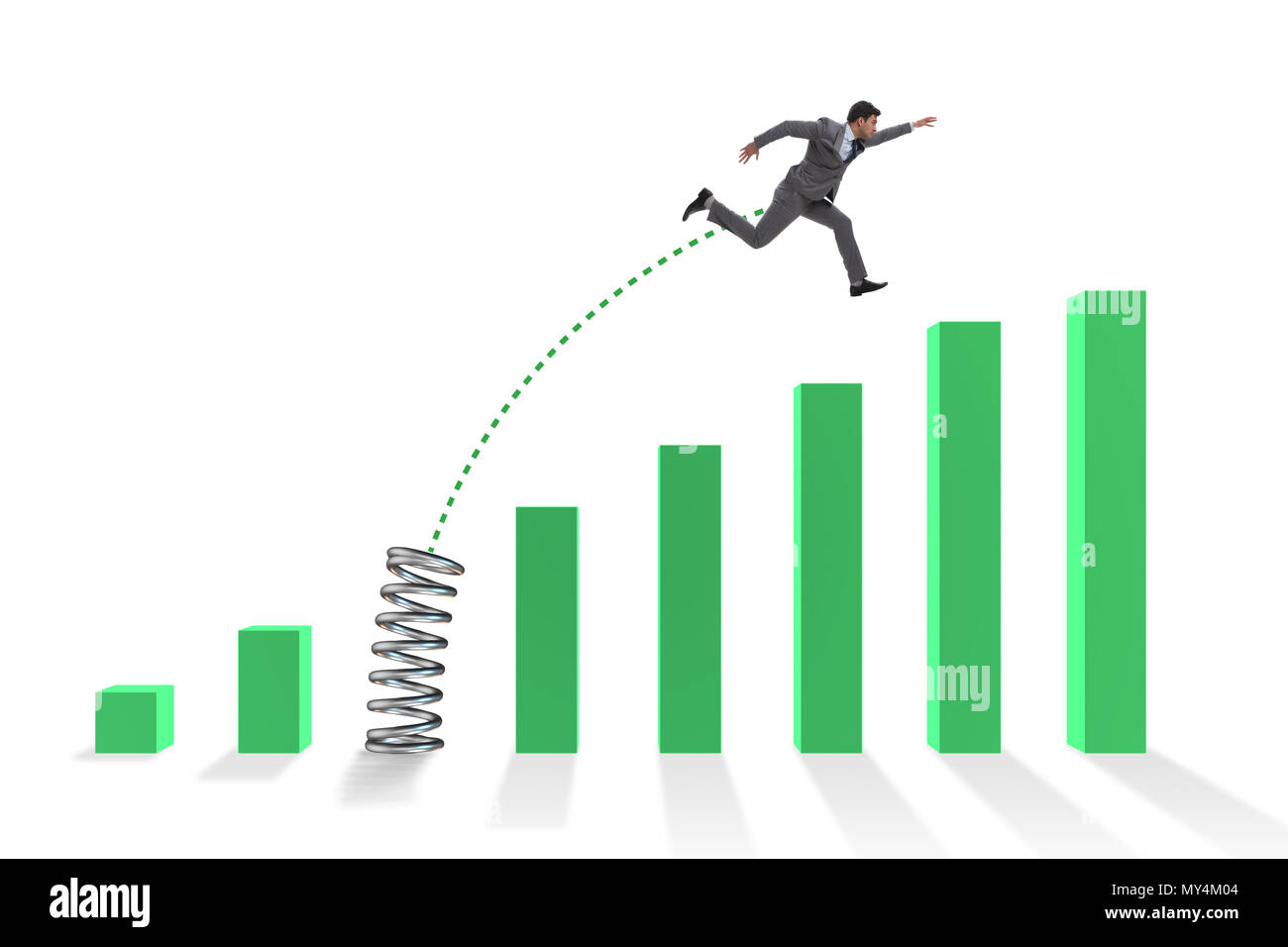 Business people jumping over bar charts Stock Photo - Alamy