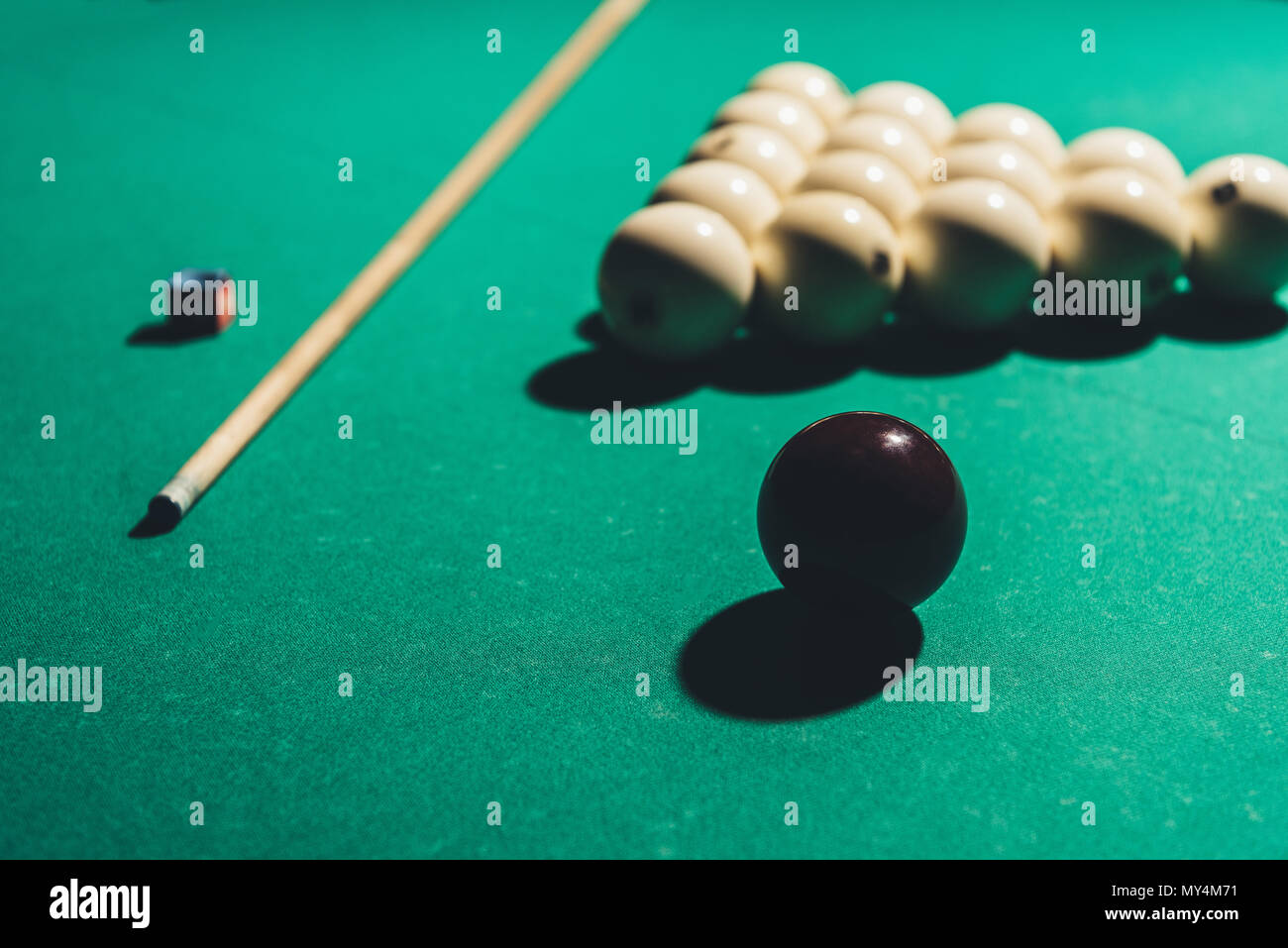 gambling table with russian billiard set and cue Stock Photo - Alamy