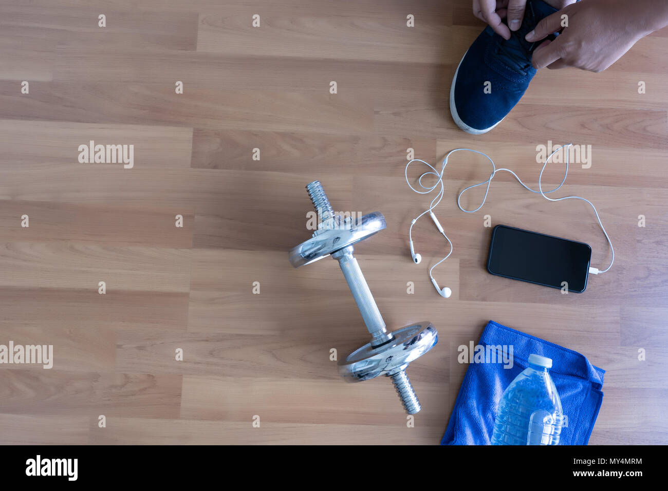 fitness exercise concept, top view before workout or exercise in ...