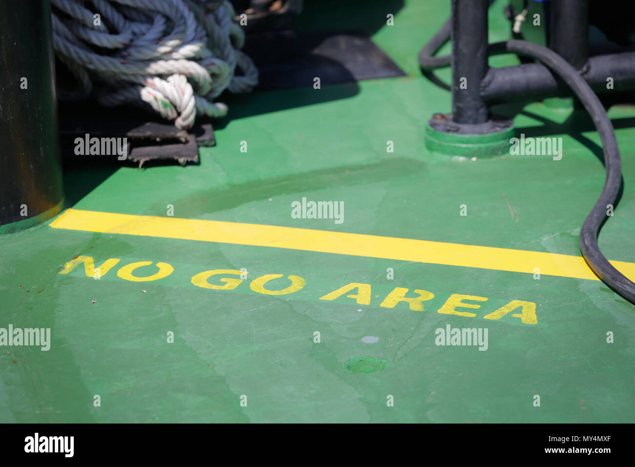 "No go area" message on a tug boat Stock Photo - Alamy