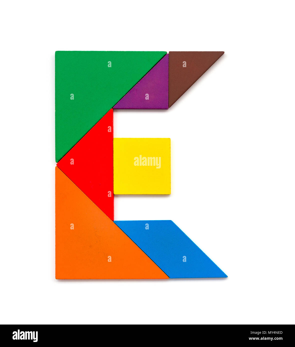 tangram shaped like a letter E on white background Stock Photo - Alamy