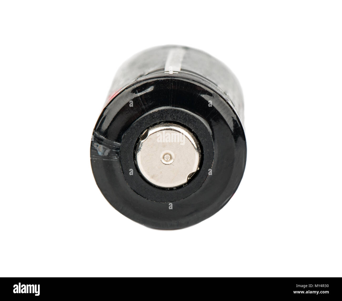 Black battery isolated on a white background closeup Stock Photo - Alamy