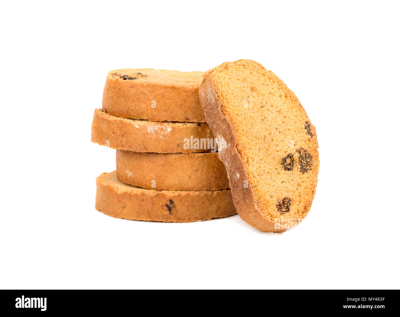 Small pile of rusk with raisins on a white background Stock Photo - Alamy