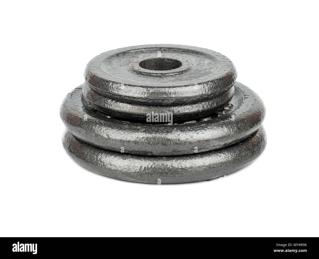 Stack of weight plates isolated on white background Stock Photo - Alamy