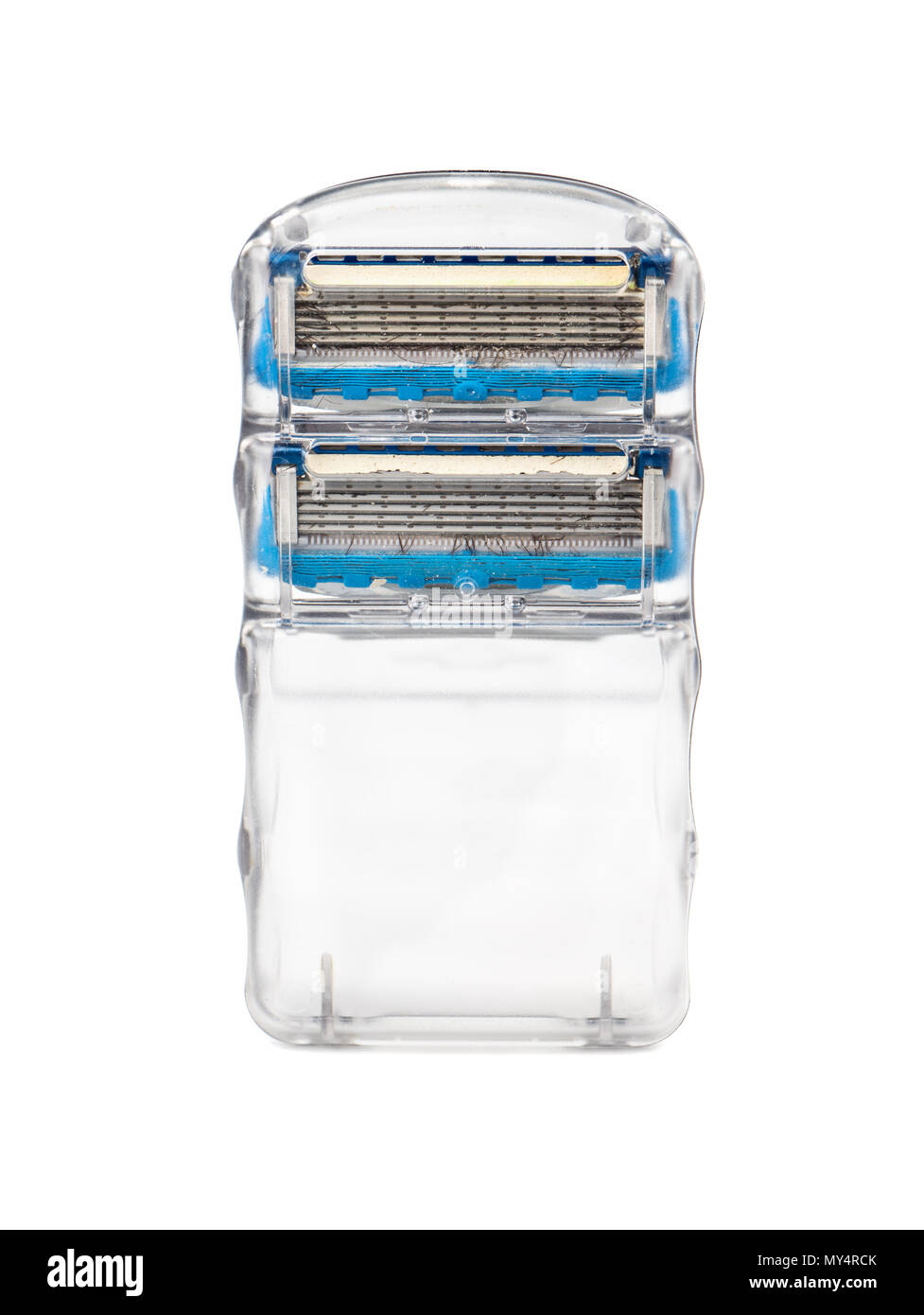 Box with used razor cartridge isolated on white background Stock Photo ...