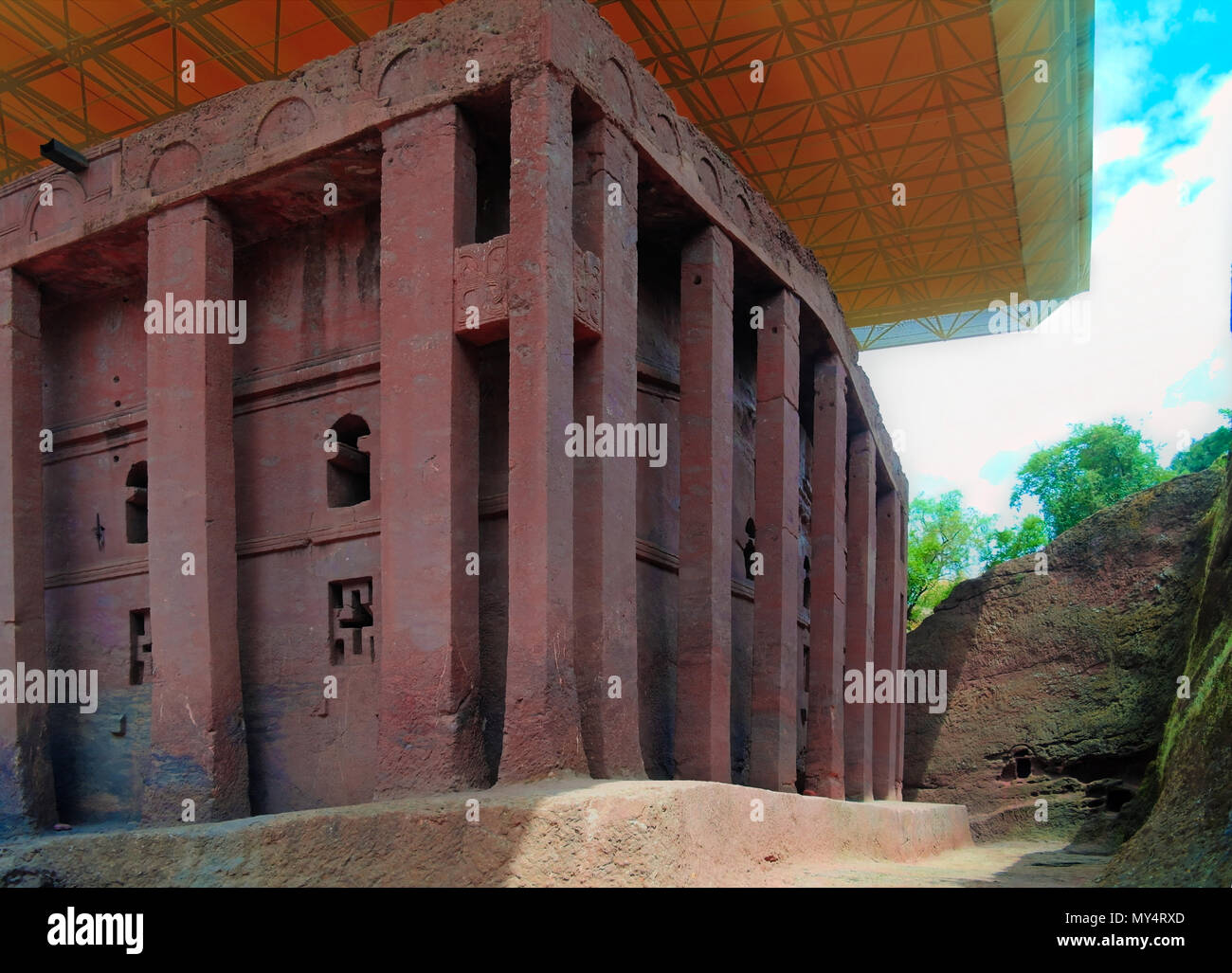 Biete Medhane Alem rock-hewn church in Lalibela, Ethiopia Stock Photo ...