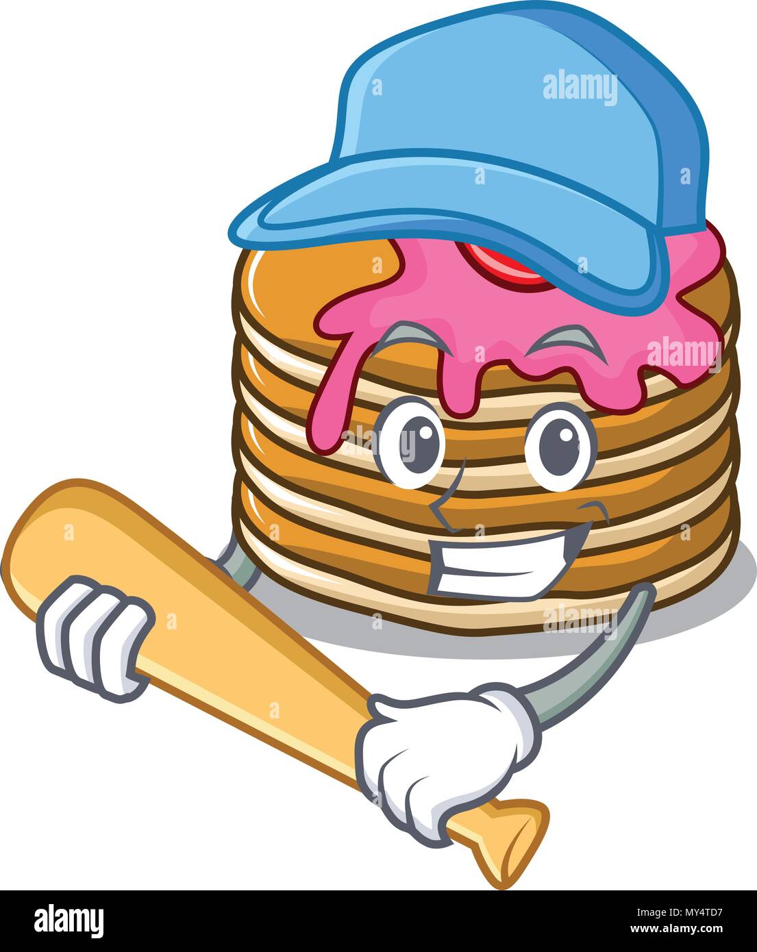 Playing baseball pancake with strawberry character cartoon Stock Vector ...