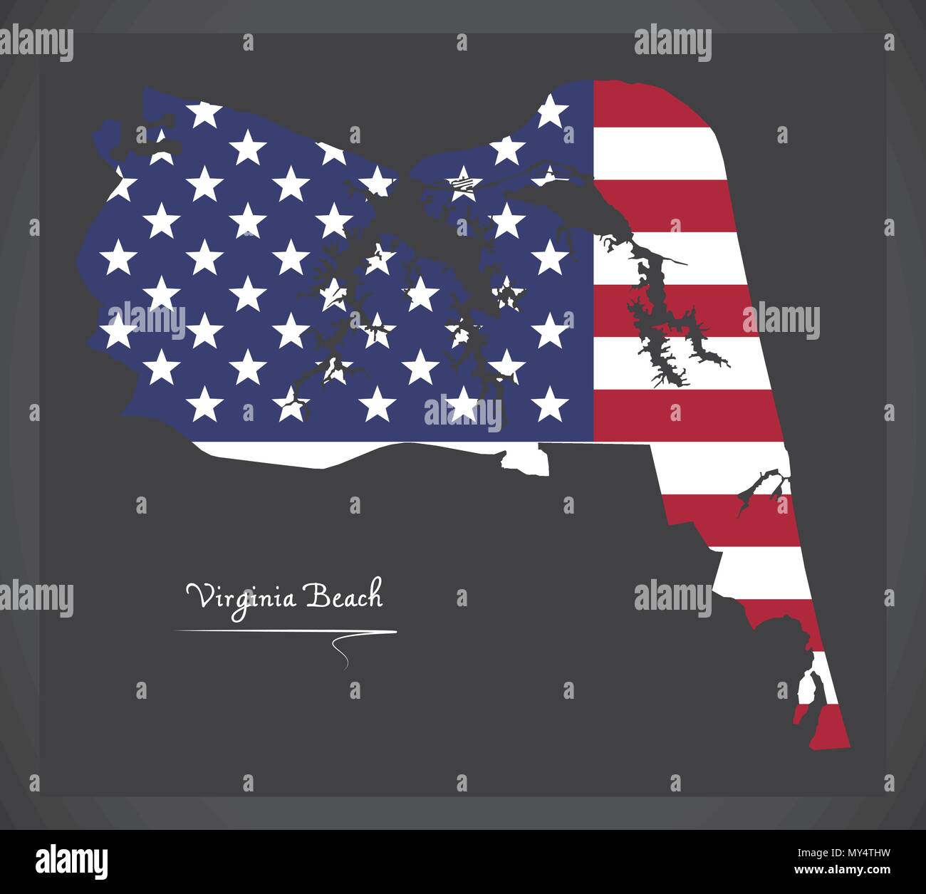 Virginia Beach VA map with American national flag illustration Stock ...