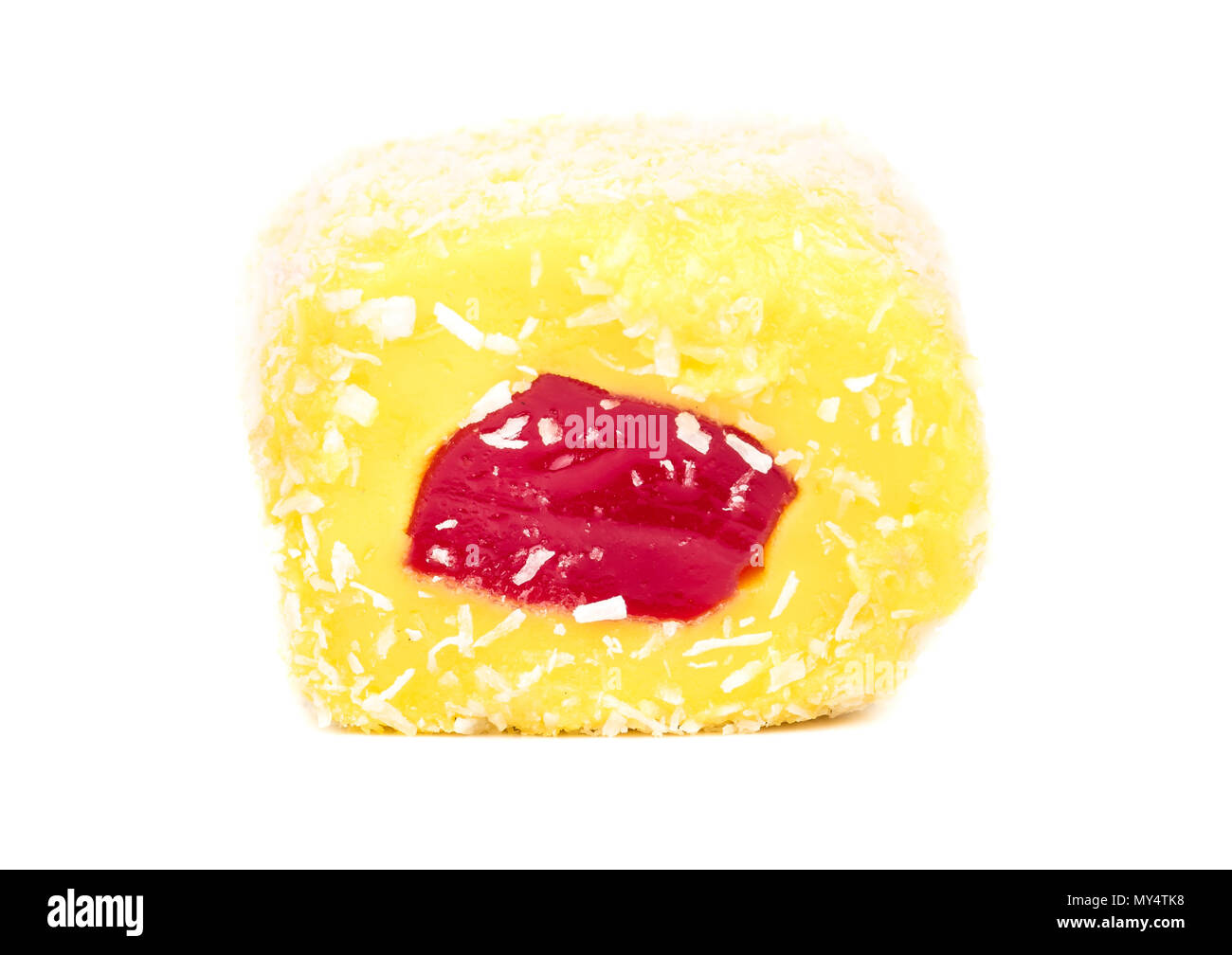 Yellow turkish delight lokum with red jelly on white background Stock ...