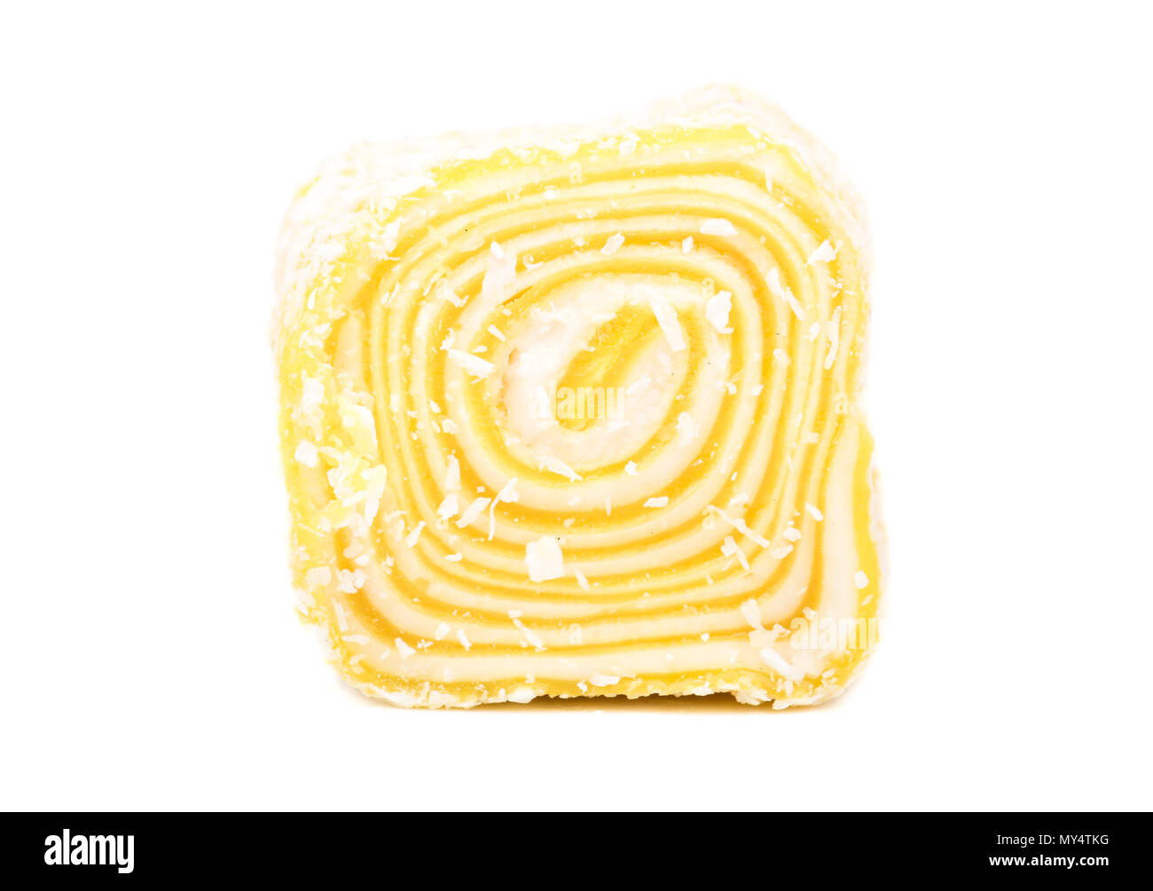 Yellow Turkish Delight lokum isolated on white background Stock Photo ...