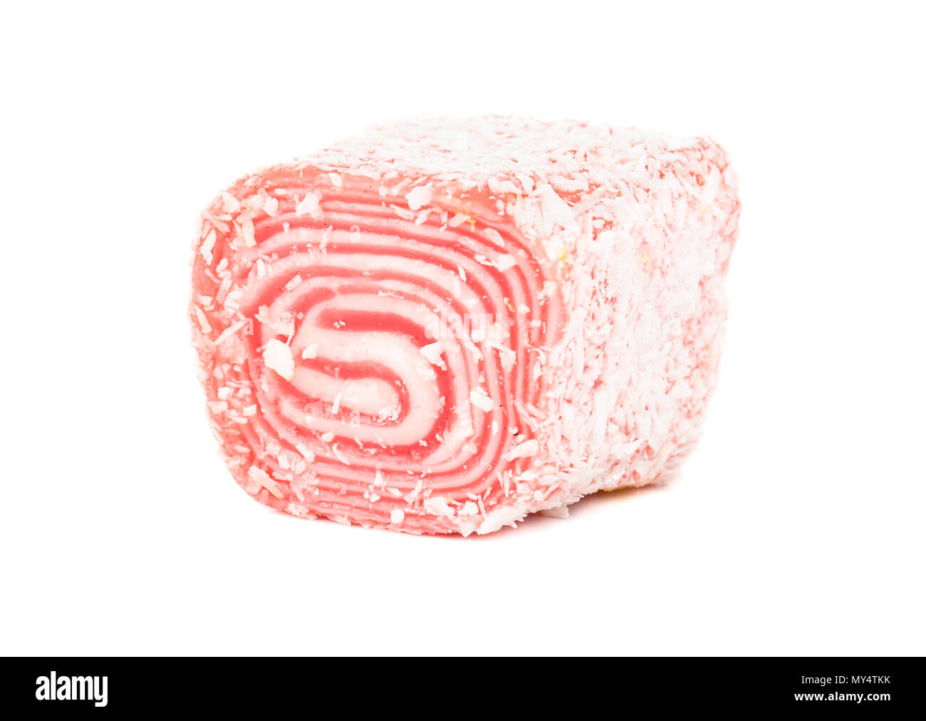 Delicious pink turkish delight on a white background Stock Photo - Alamy