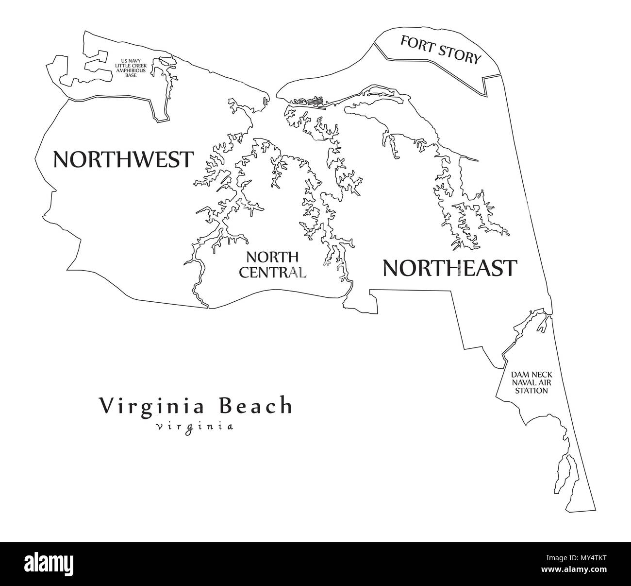 Modern City Map - Virginia Beach VA city of the USA with neighborhoods ...