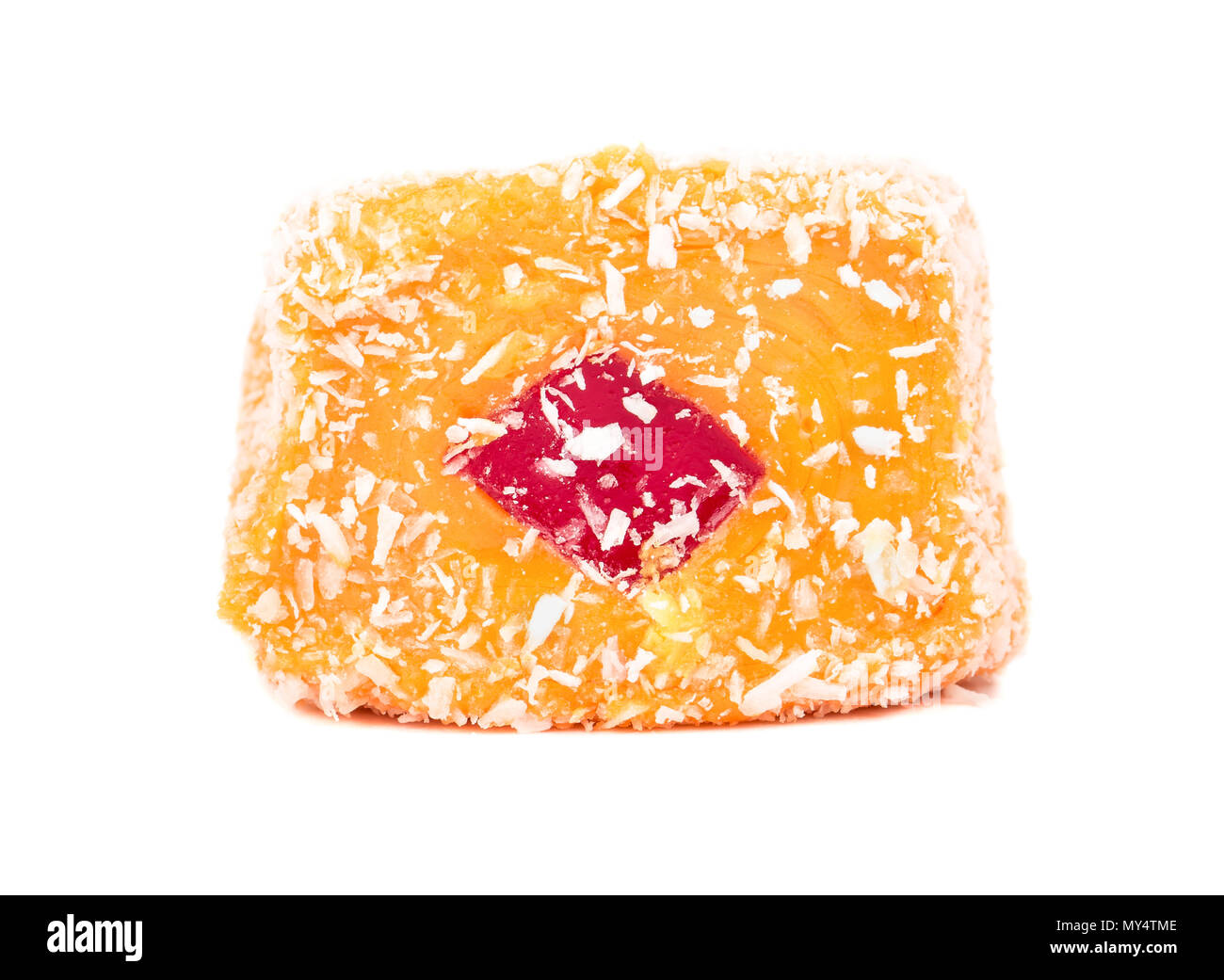 Orange turkish delight lokum on white background Stock Photo - Alamy
