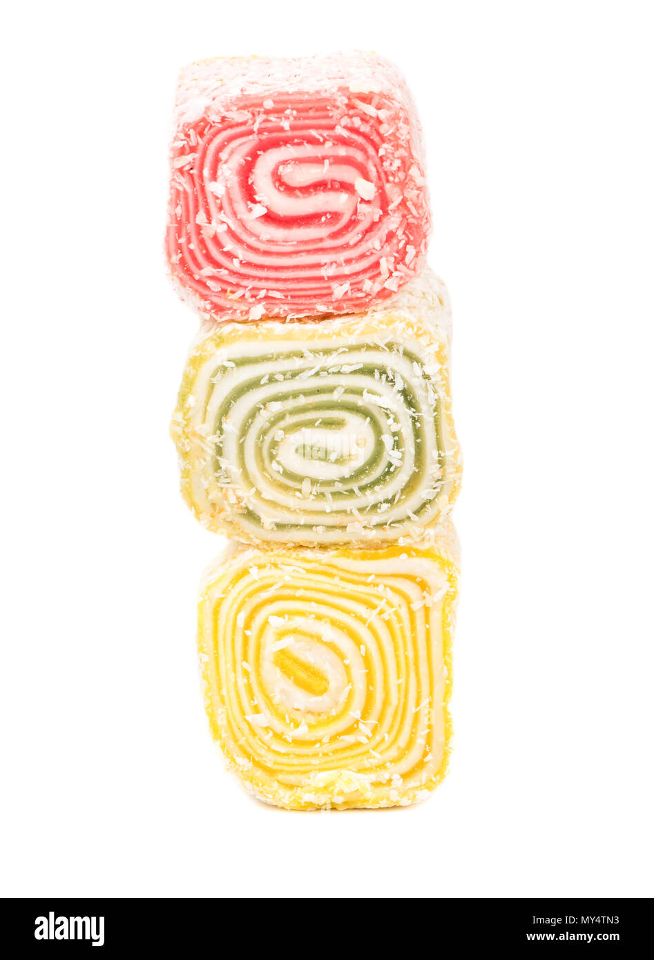 Three colored turkish delight isolated on white background Stock Photo ...
