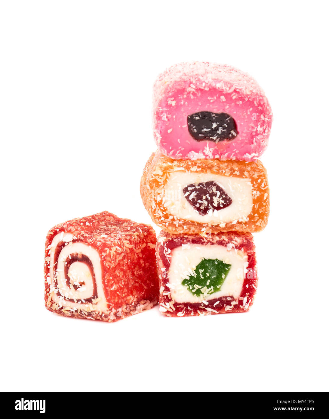Colored turkish delight lokum on white background Stock Photo - Alamy