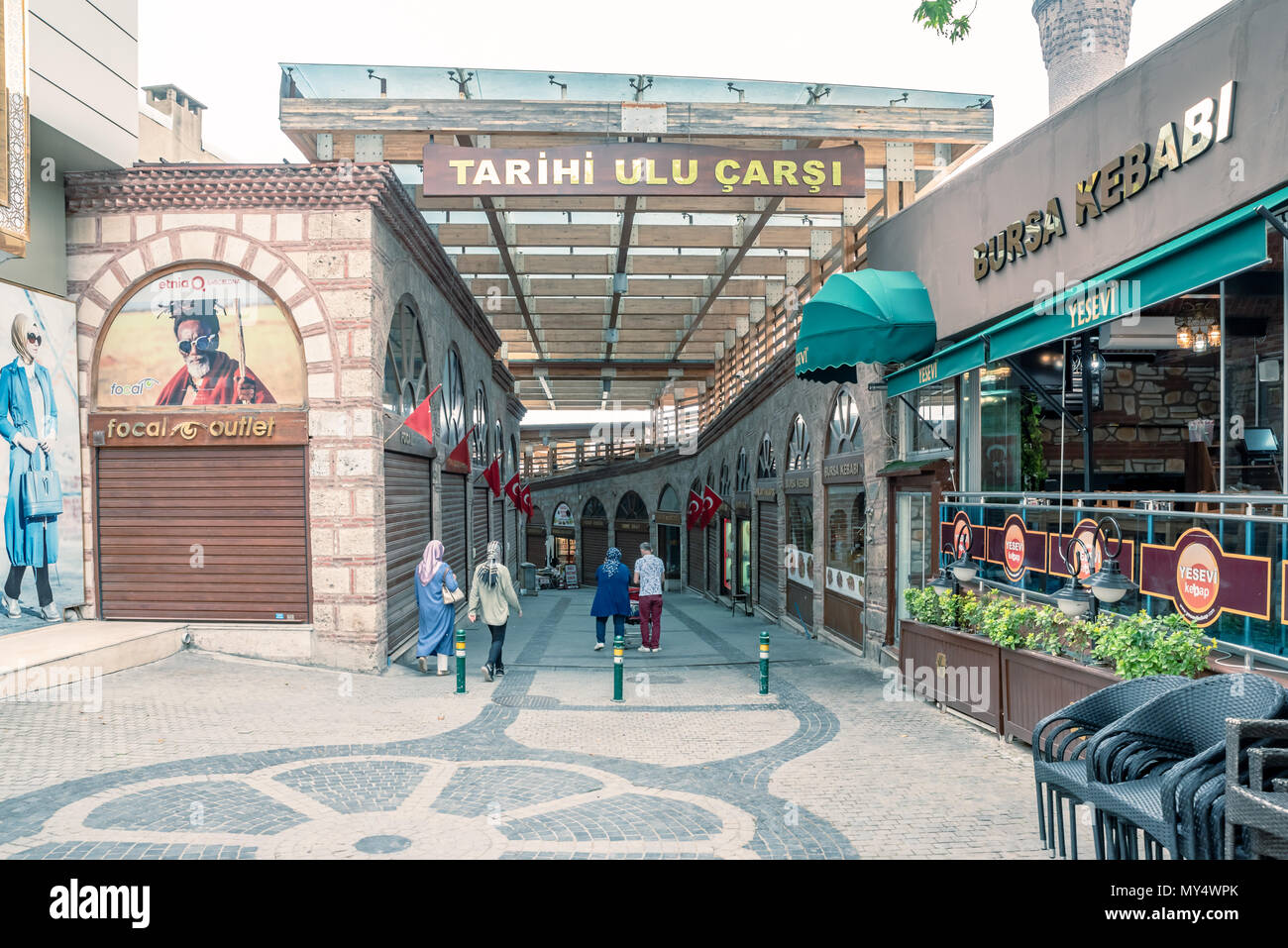 Entrance of famous Tarihi Ulu Carsi(Historical Grand Bazaar) in Bursa ...