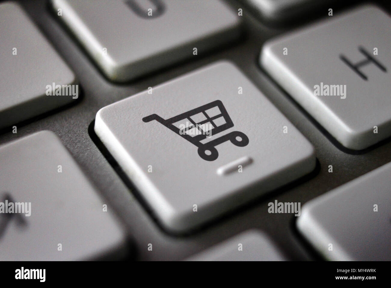 Image of shopping cart on computer keyboard, food supermarket online ...