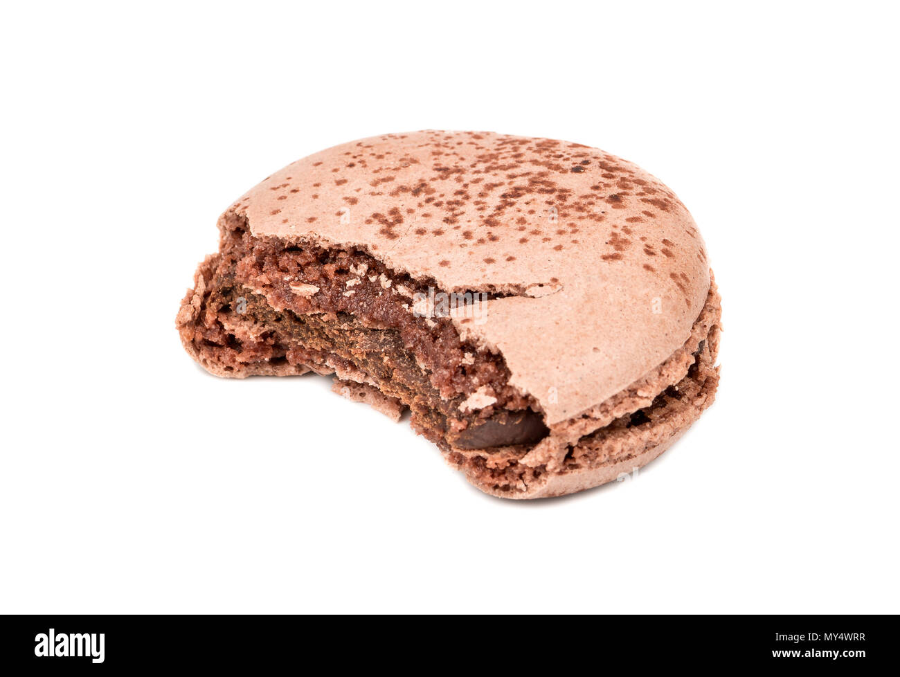 Bitten chocolate macaroon isolated on white background Stock Photo - Alamy
