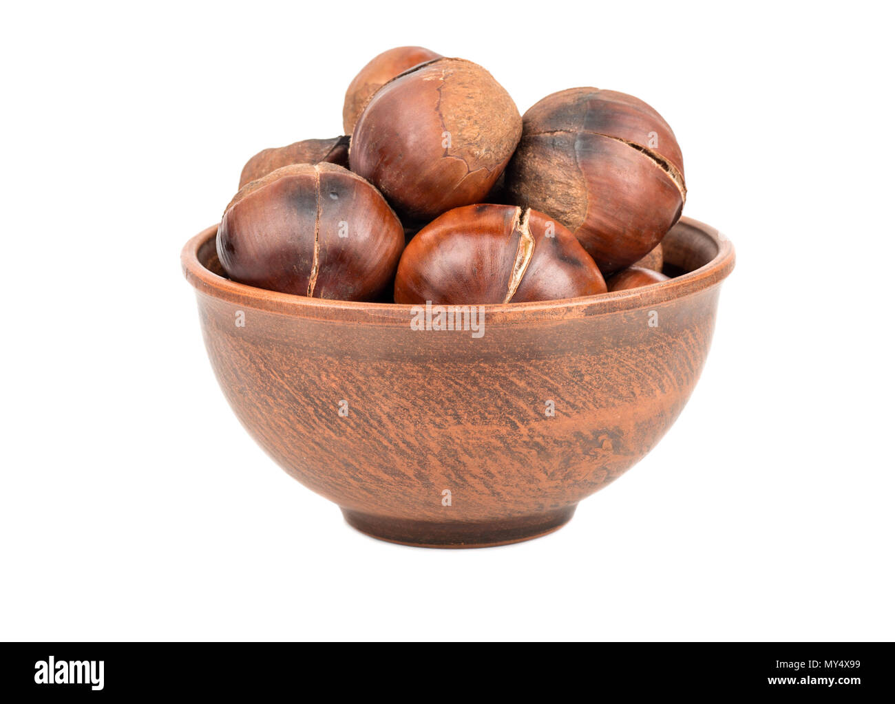 Roasted chestnuts in bowl isolated on white background Stock Photo - Alamy
