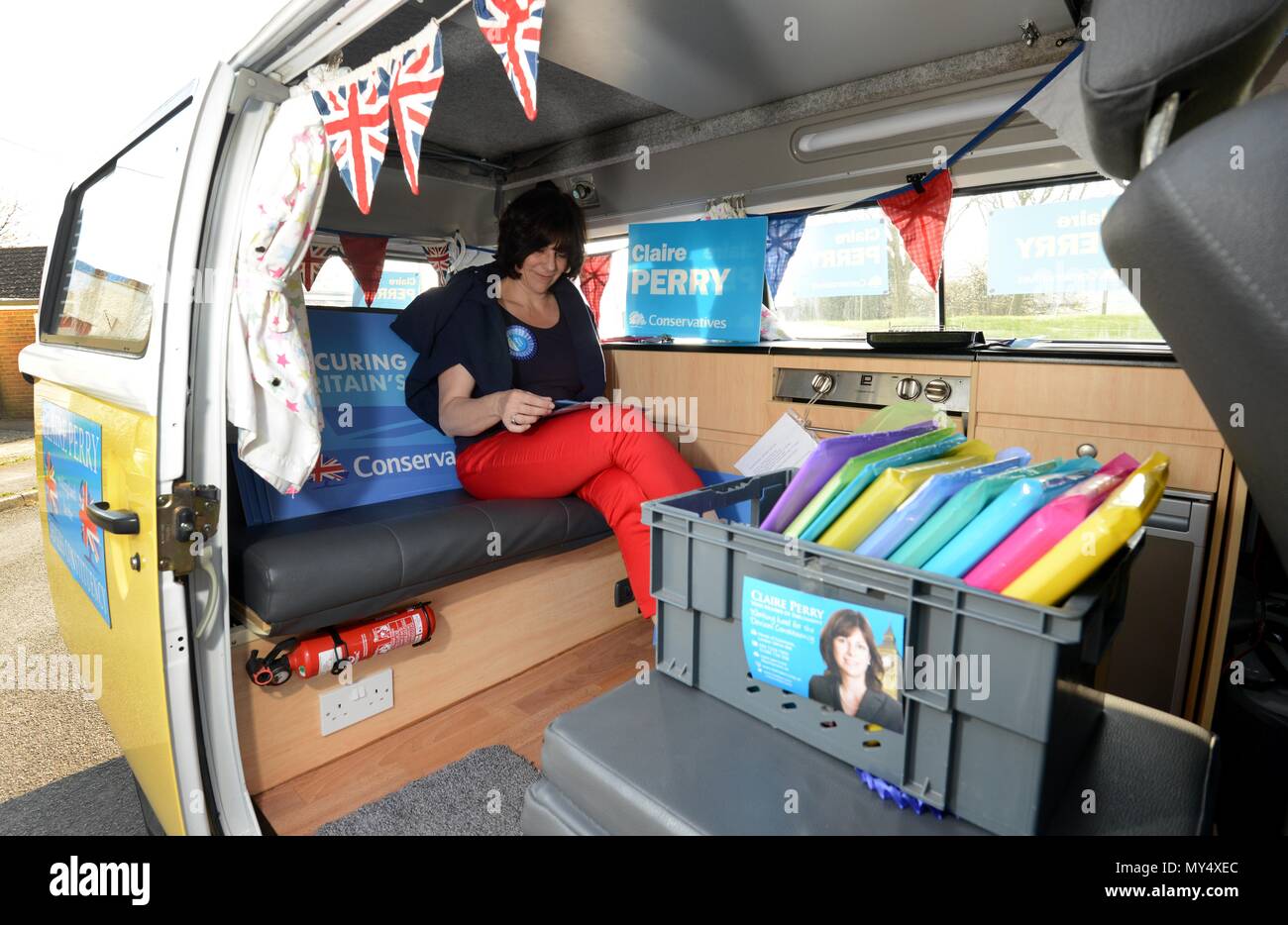 MP Claire Perry Conservative canidatate for Devizes with her camper van ...