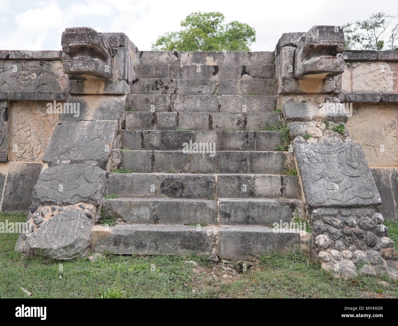 Stairs of ancient ruins of Eagles and Jaguars building at Chichen Itza ...