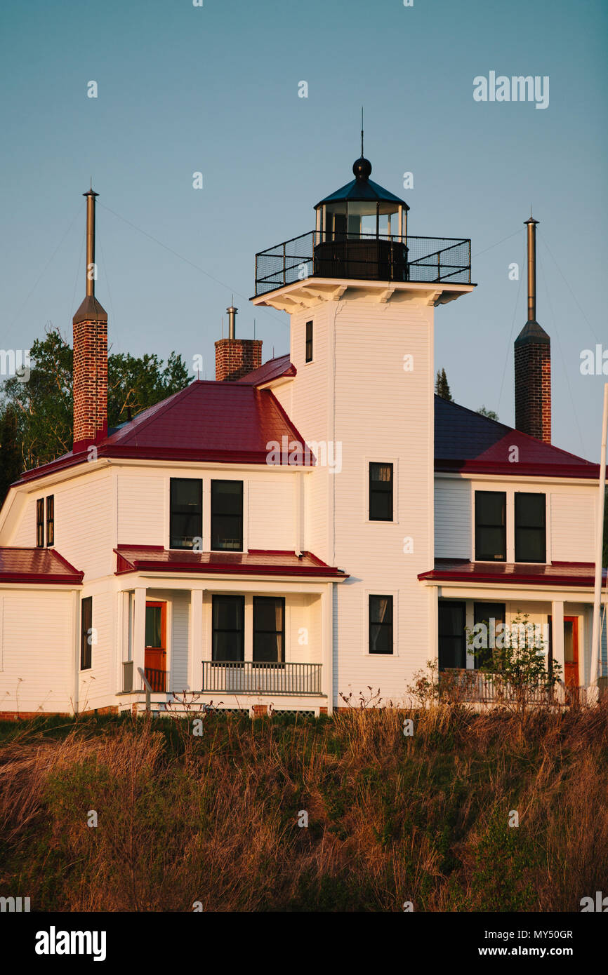 Sunset view of Raspberry Island Lighthouse on the shore of Lake ...