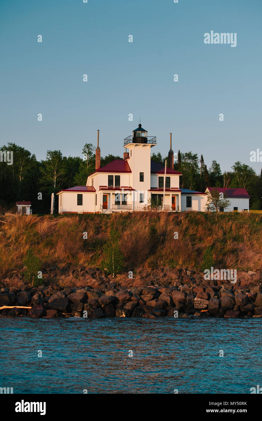 Sunset view of Raspberry Island Lighthouse on the shore of Lake ...