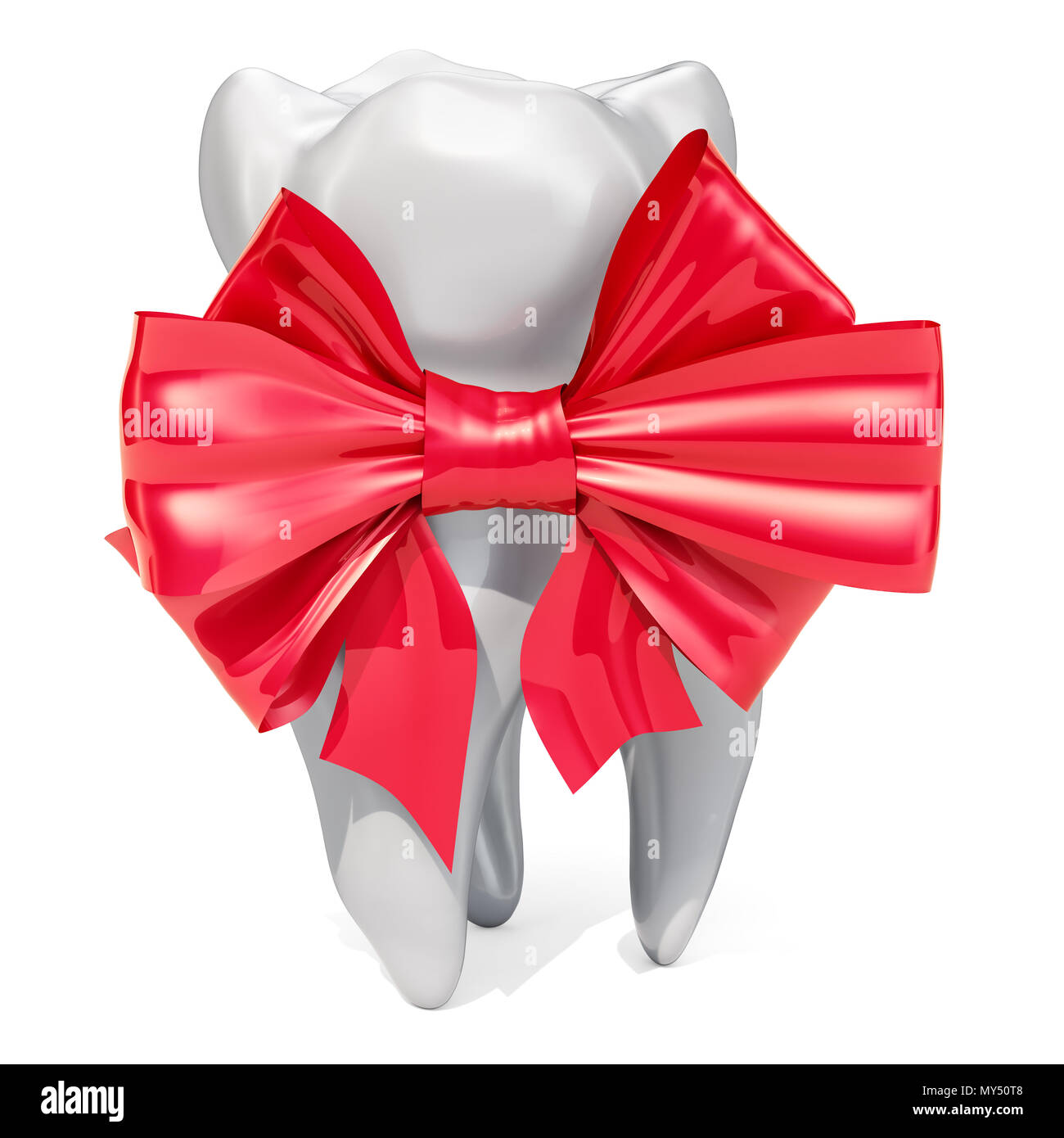 Tooth with bow, gift concept. 3D rendering isolated on white background ...