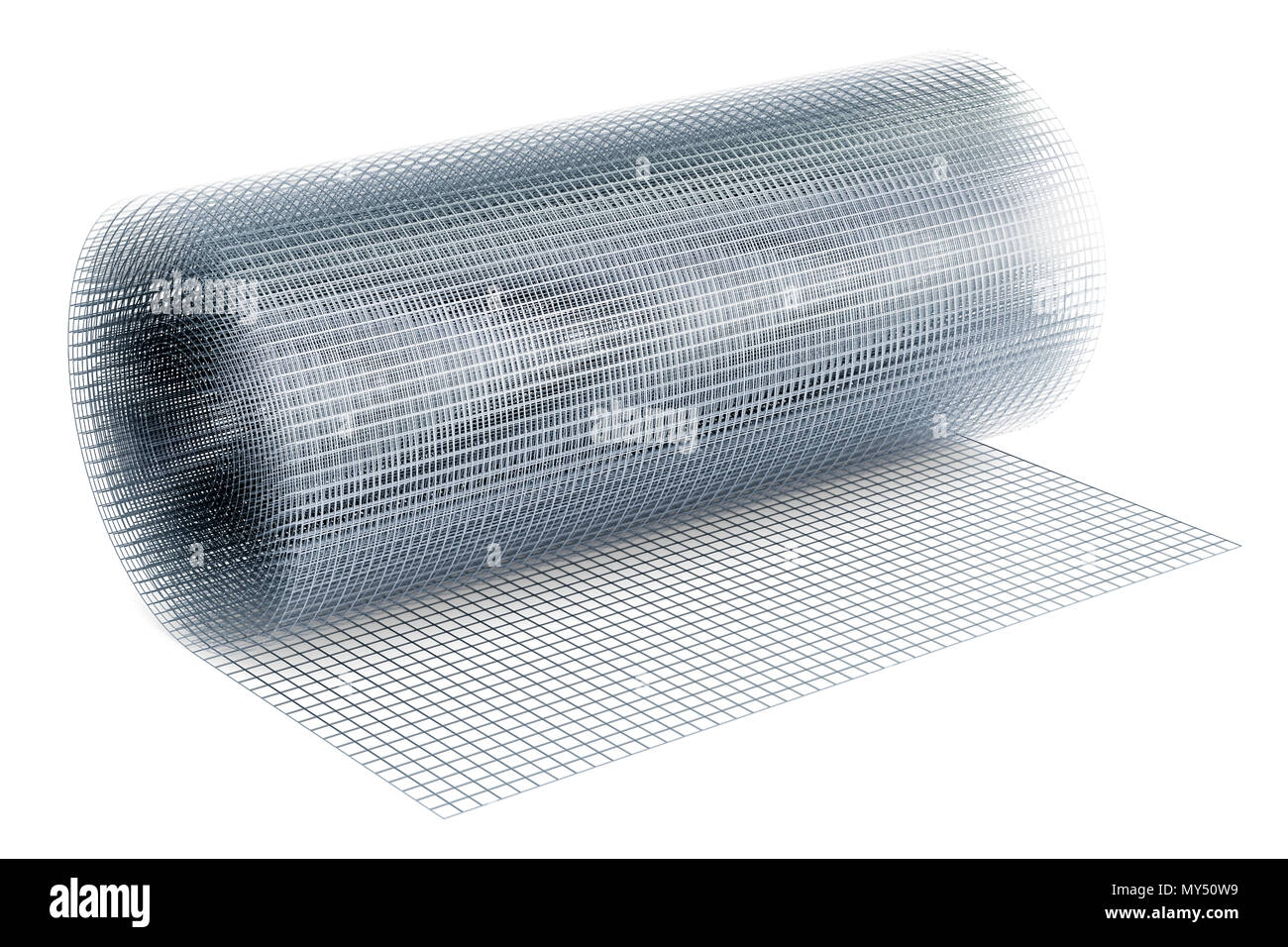 Welded wire mesh roll closeup, 3D rendering isolated on white ...