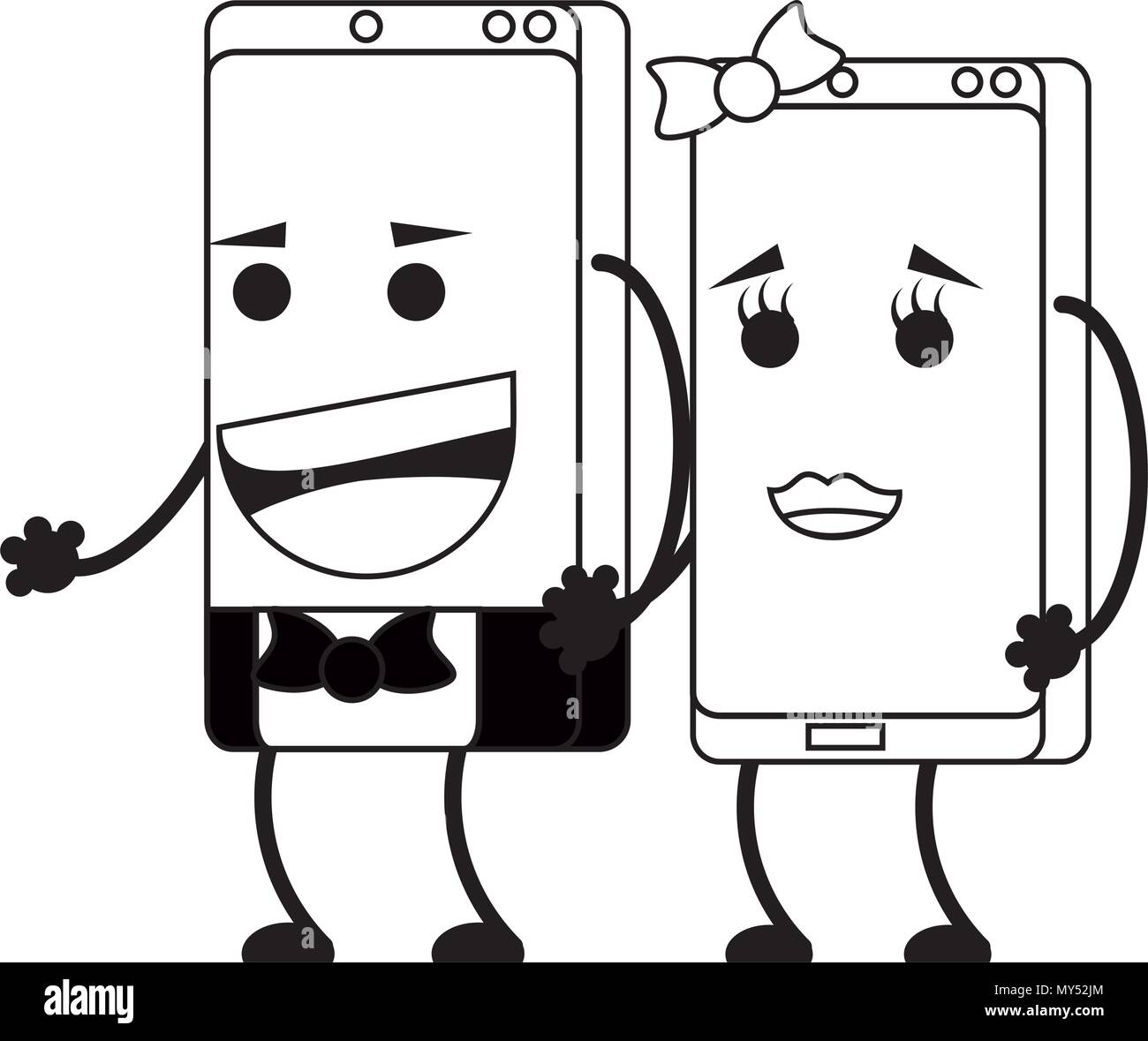 Cartoon elegant couple of smartphones over white background, vector ...