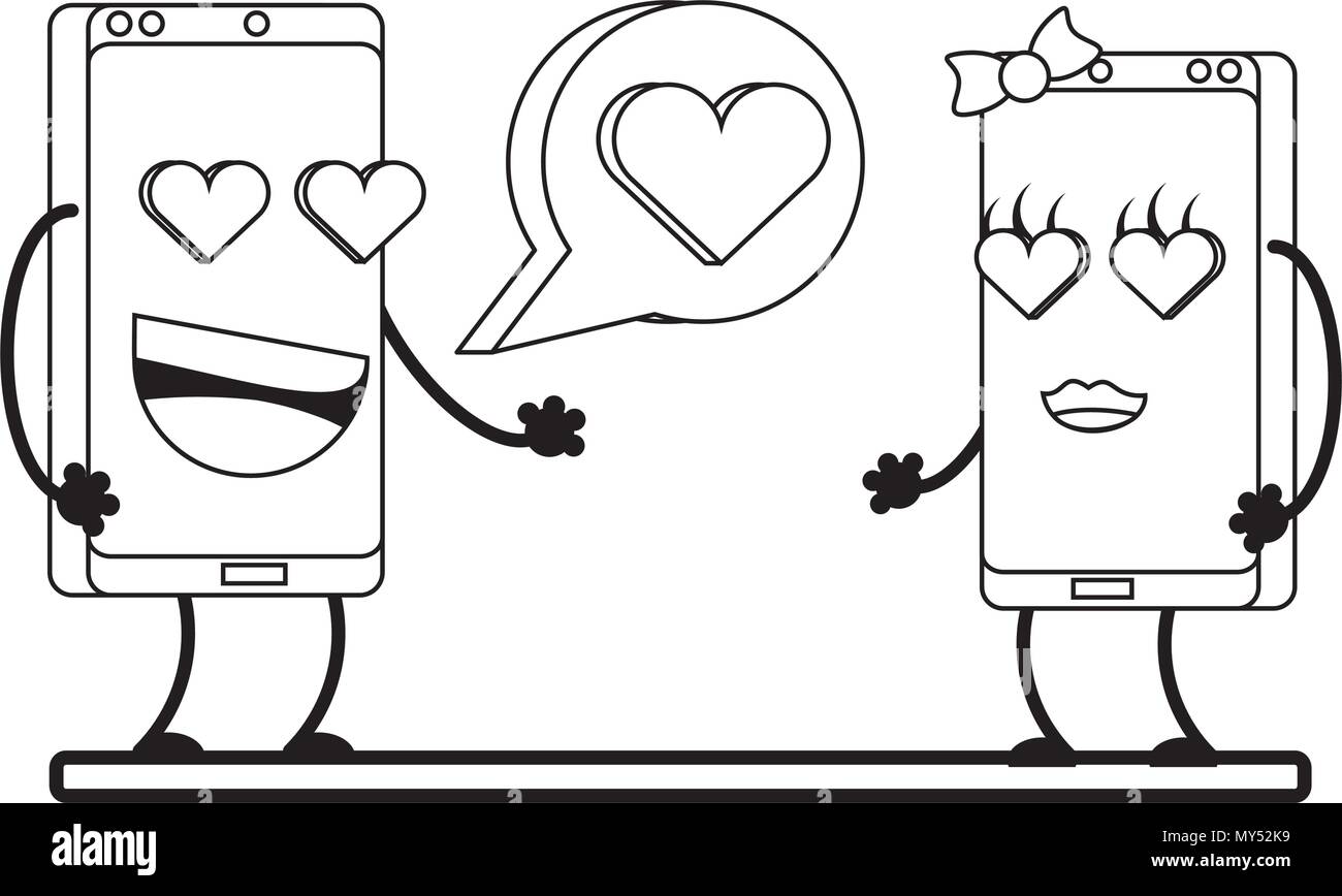 Cartoon couple of smartphones in love over white background, vector ...