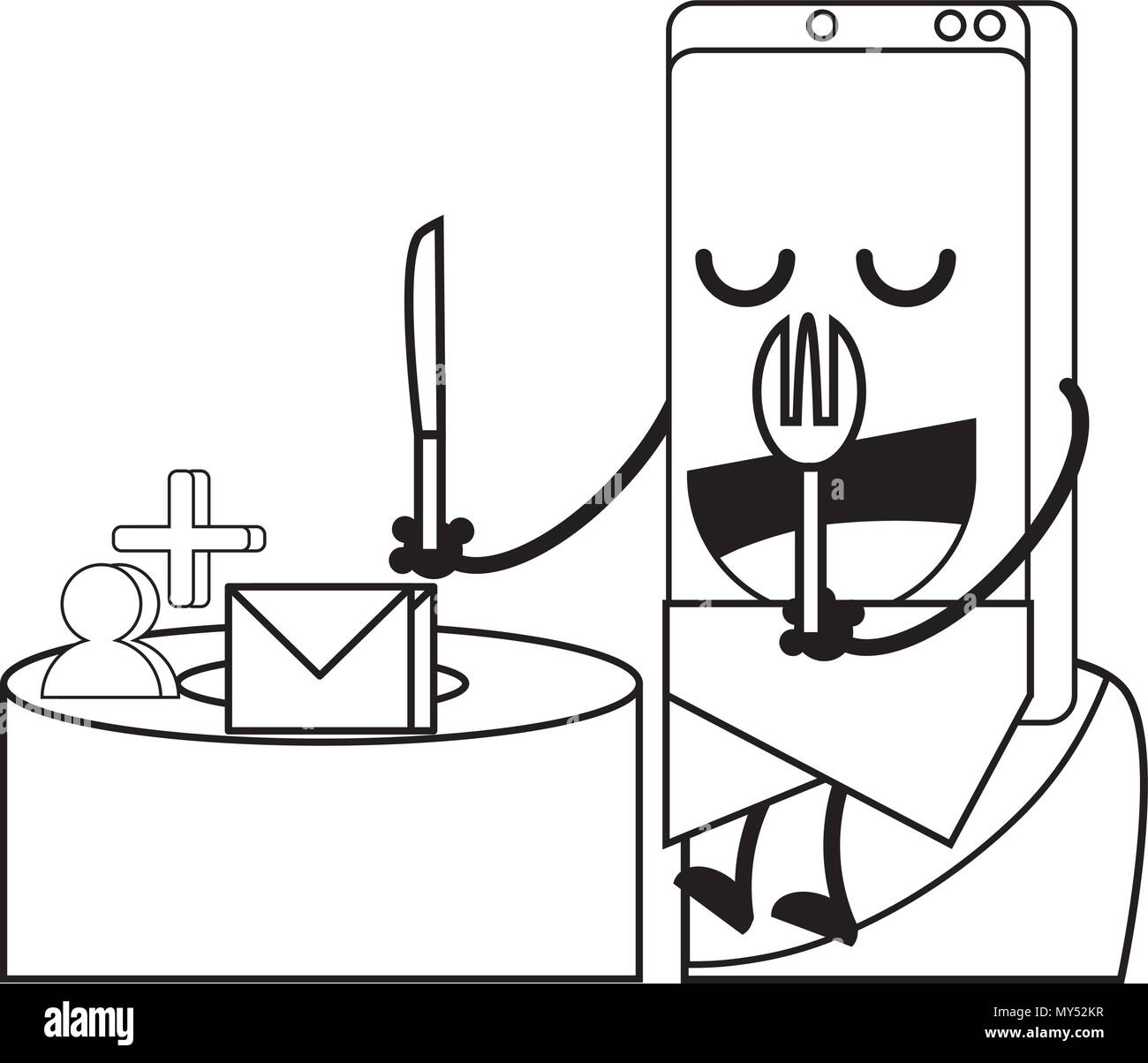 Cartoon smartphone sitting on the table over white background, vector ...