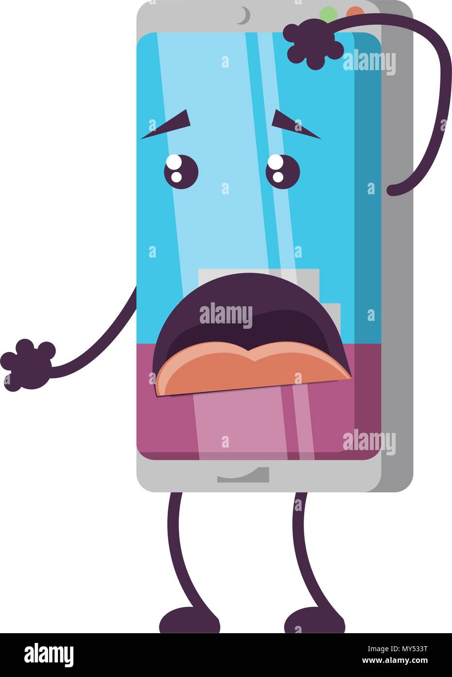 Cartoon worried smartphone over white background, colorful desing ...