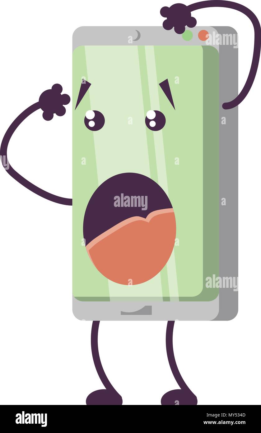 Cartoon worried smartphone over white background, colorful desing ...