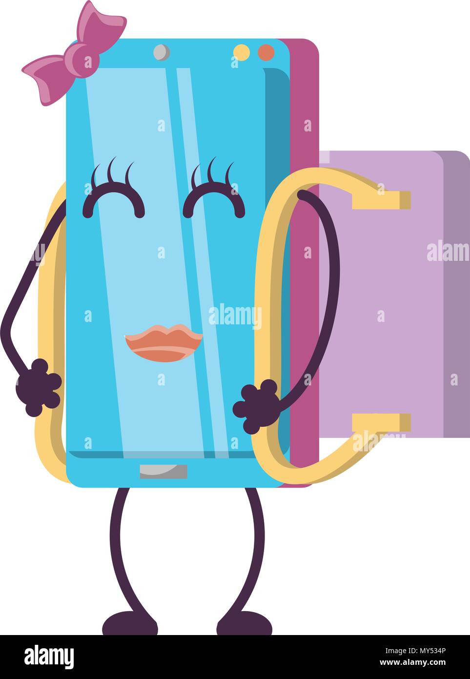 cartoon girly smartphone over white background, colorful design. vector ...