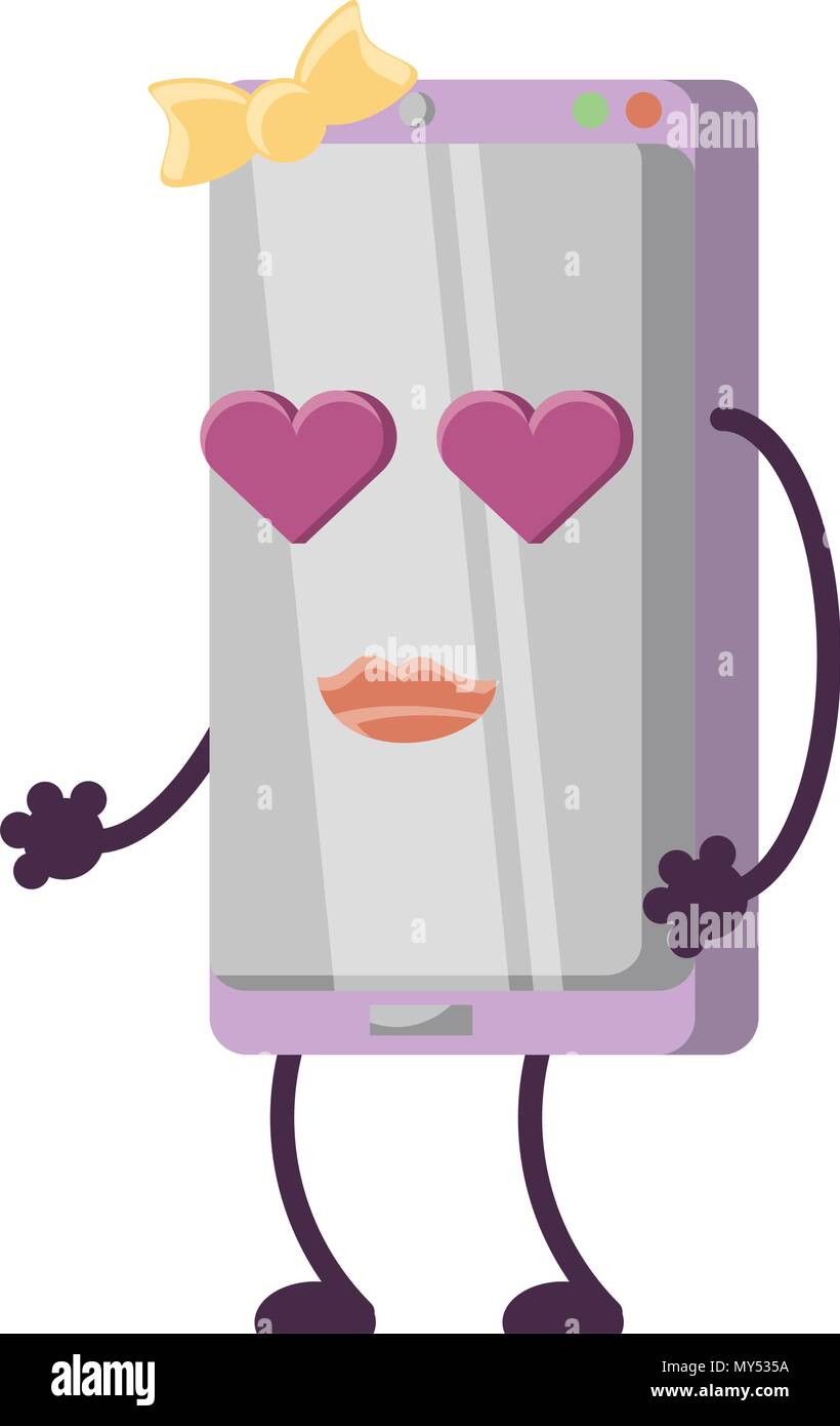 cartoon girly smartphone over white background, colorful design. vector ...