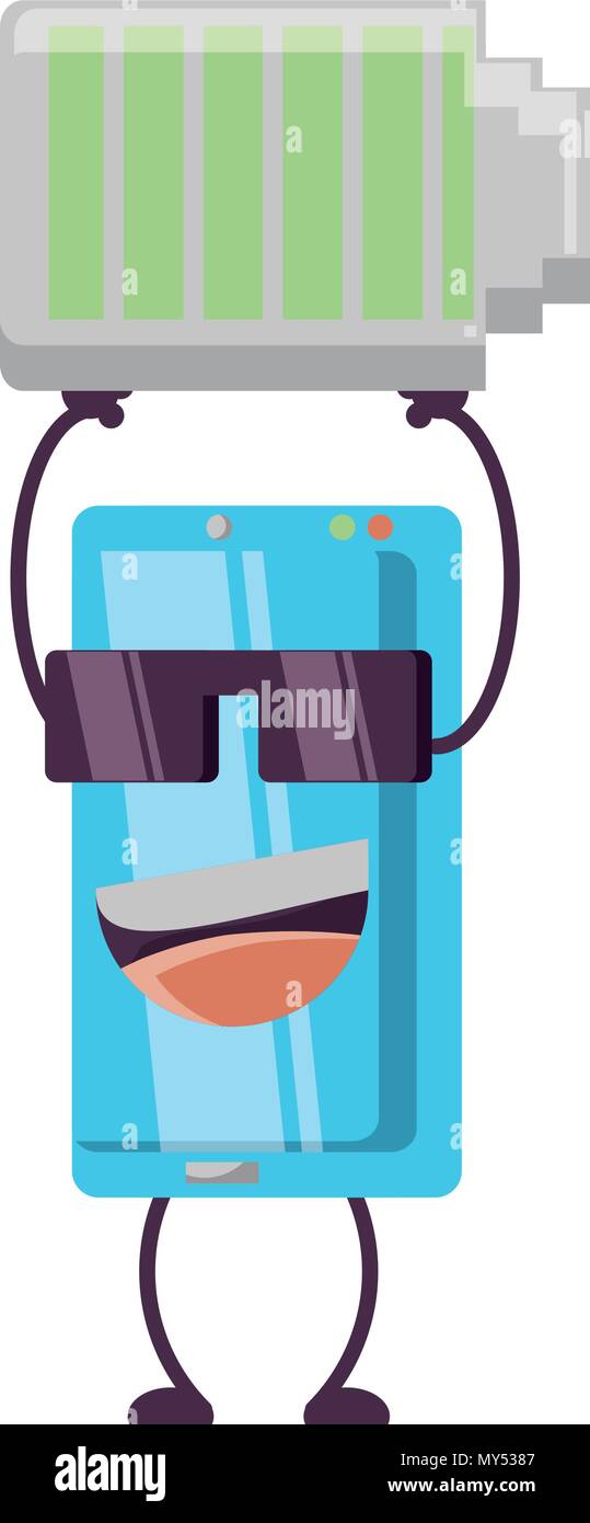 cartoon smartphone with battery level icon over white background ...