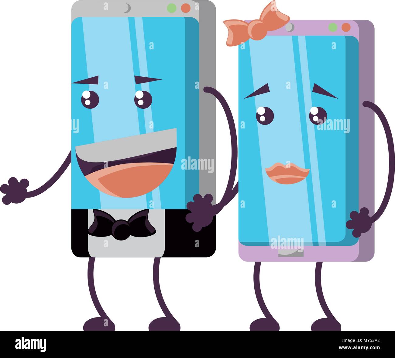 Cartoon elegant couple of smartphones over white background, vector ...